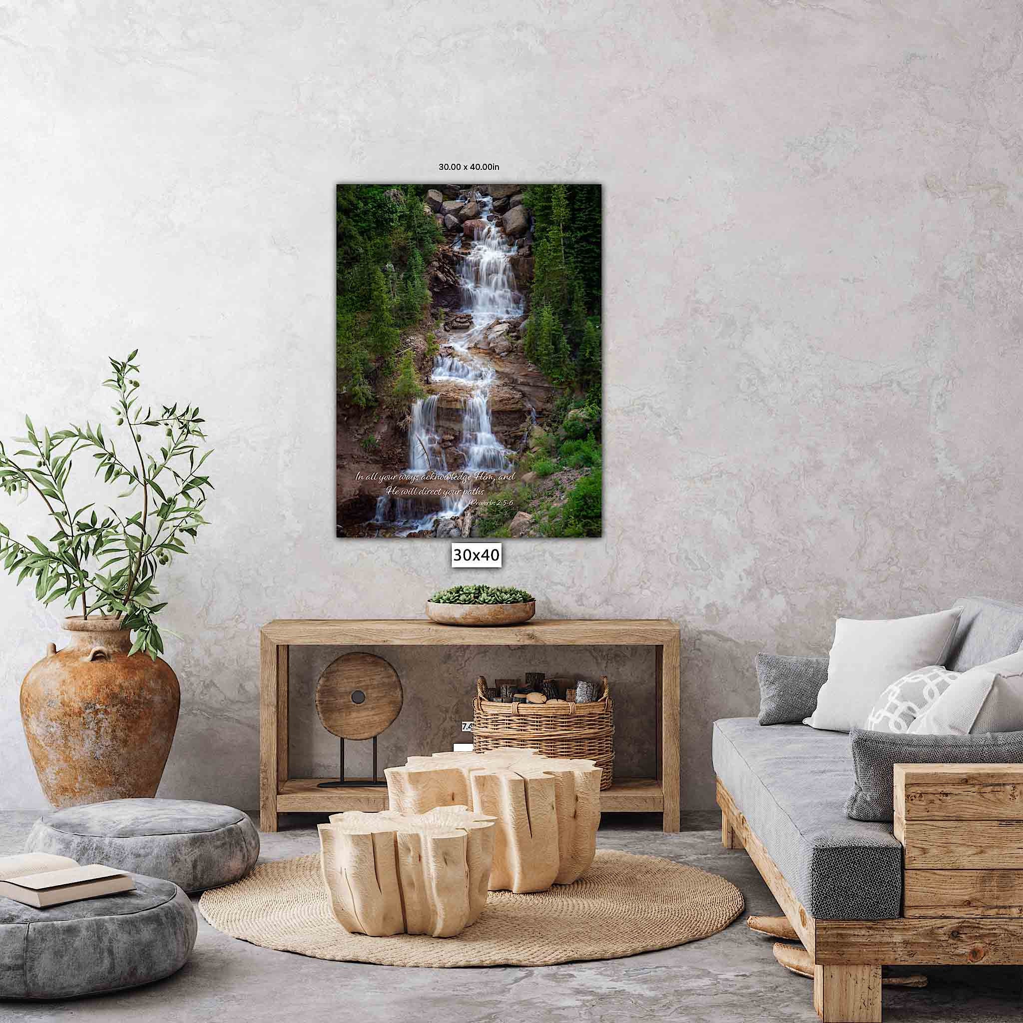 Proverbs 3-6 Scripture Wall Art, Rocky Mountain Waterfall, Christian ...