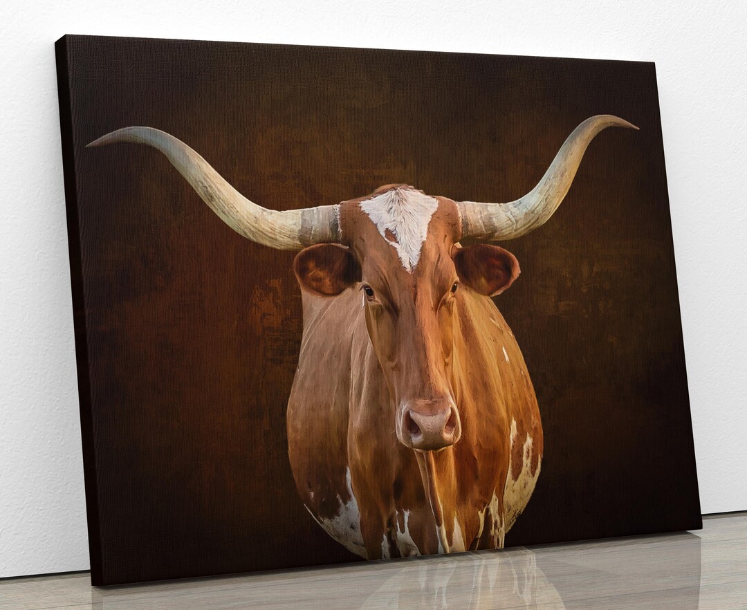 Texas Longhorn Cow Wall Art, Western Rustic Decor, Canvas Print for ...