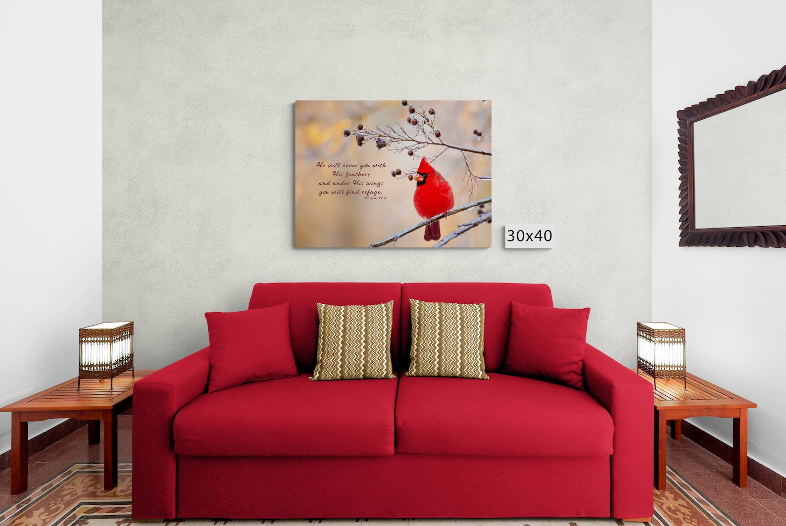 Psalm 91:4, Red Cardinal Bible Verse, Cardinal Scripture Canvas ...