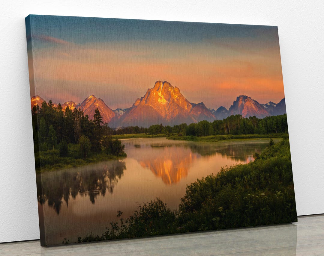 Grand Teton Sunrise Print: Oxbow Bend Mountain Landscape Canvas Wall ...