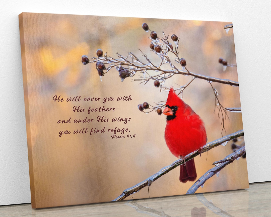 Psalm 91:4, Red Cardinal Bible Verse, Cardinal Scripture Canvas ...