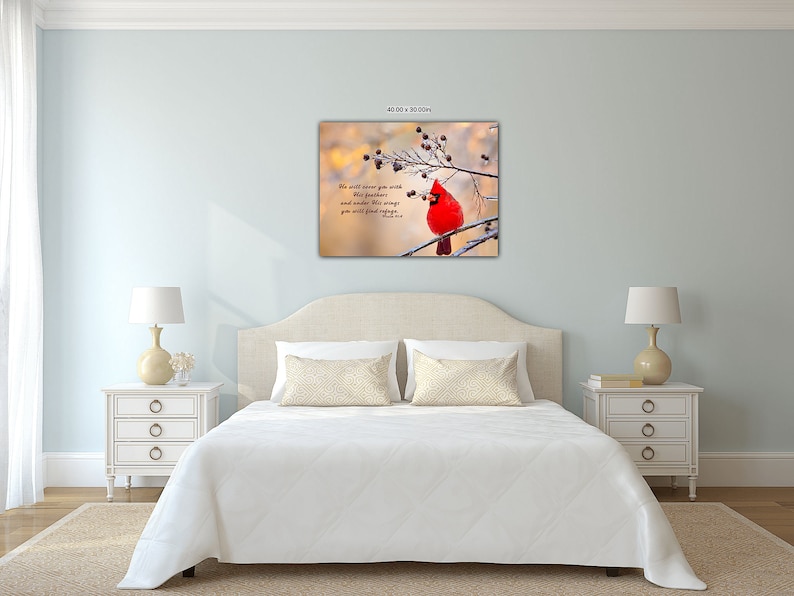 Psalm 91:4, Red Cardinal Bible Verse, Cardinal Scripture Canvas ...