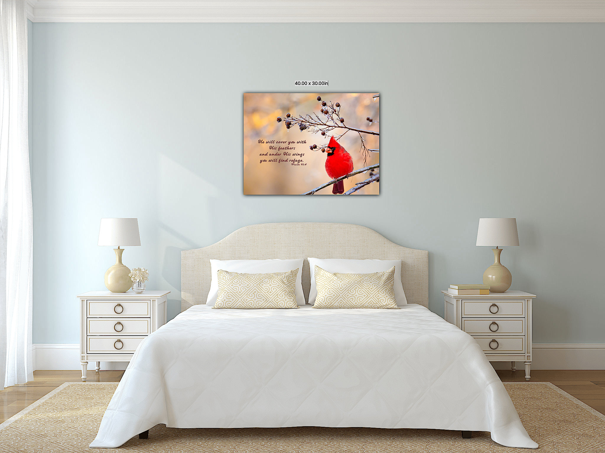 Psalm 91:4, Red Cardinal Bible Verse, Cardinal Scripture Canvas ...