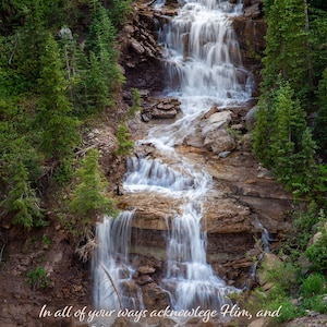 Proverbs 3-6 Scripture Wall Art, Rocky Mountain Waterfall, Christian ...
