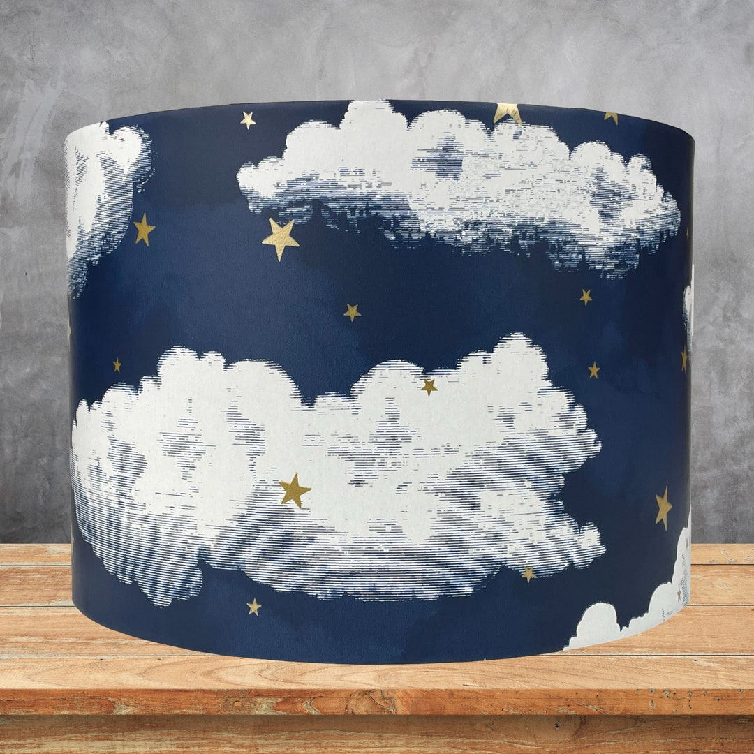 Gold Stars & White Cloud Lampshade for Ceiling and Table Lamps - Navy ...