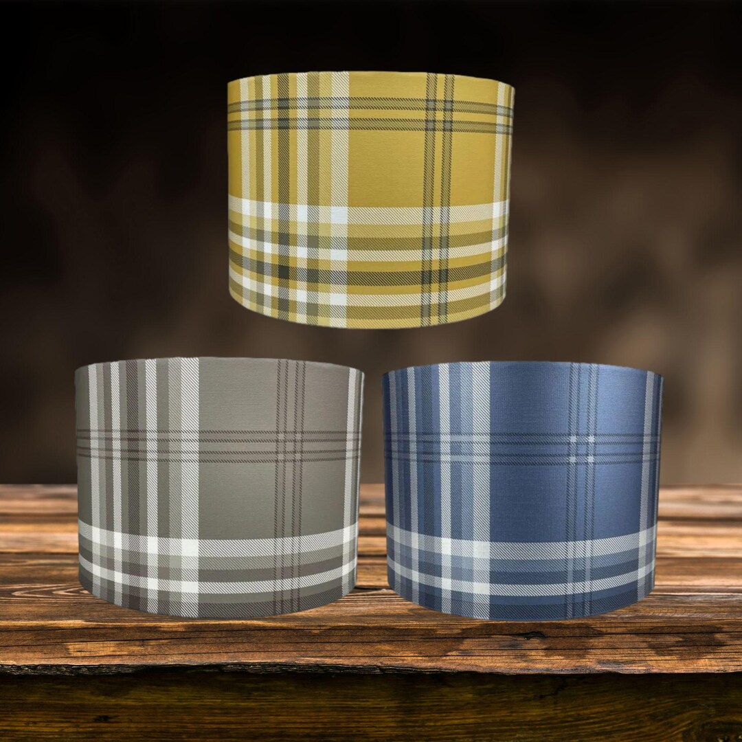Tartan Lampshade for Ceiling & Table Lamps - Grey, Yellow, Blue Check ...