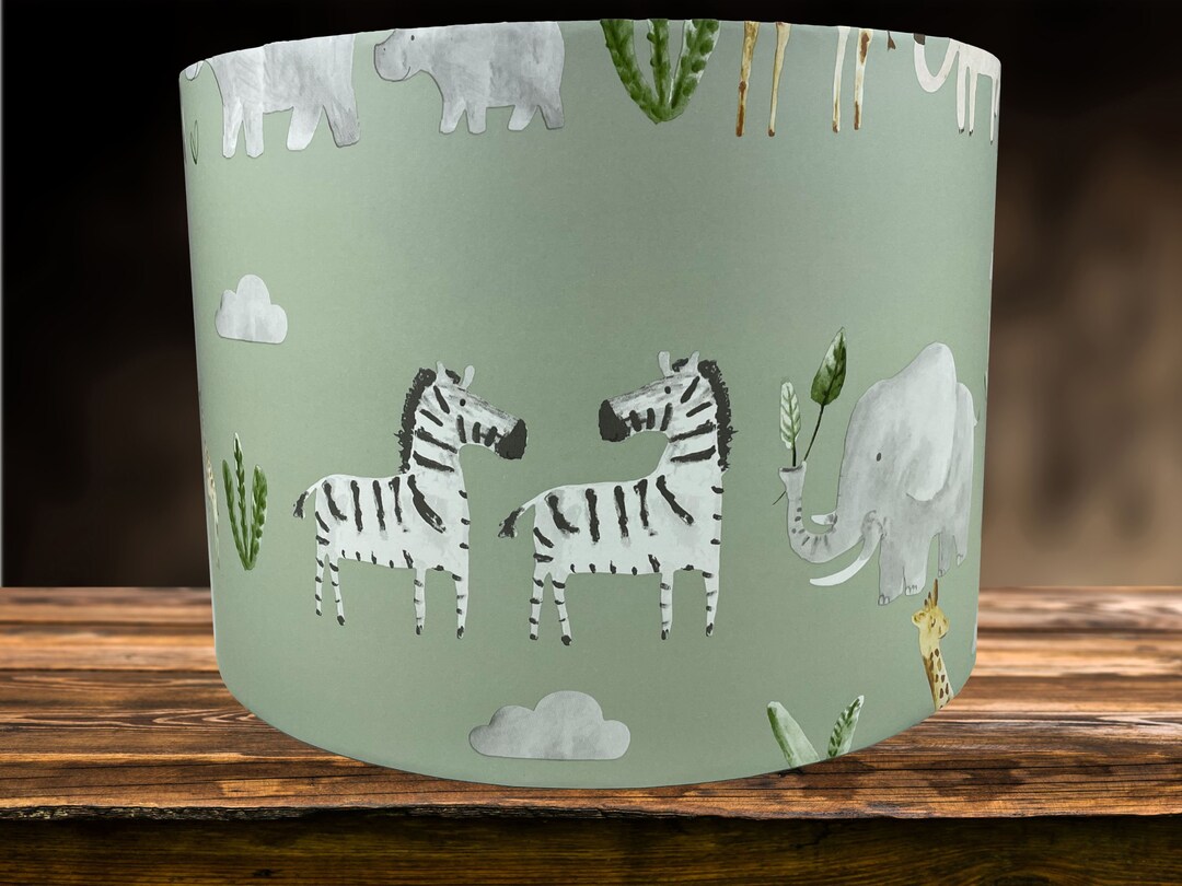 Kids Safari Lampshade Ceiling Light Shade Green Jungle Animal Elephant ...