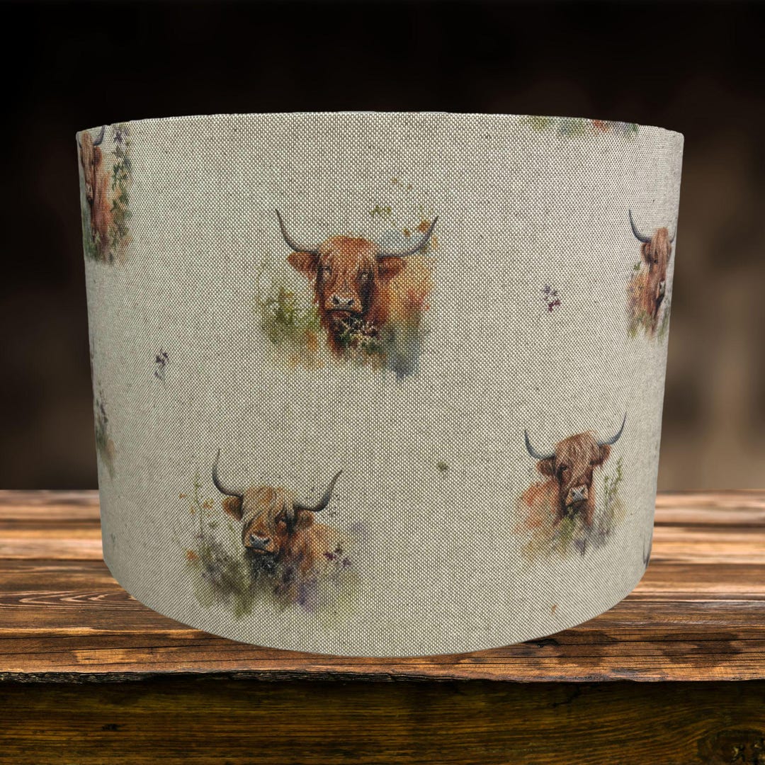 Highland Cow Linen Lampshade – Beige Country Cattle Light Shade for ...