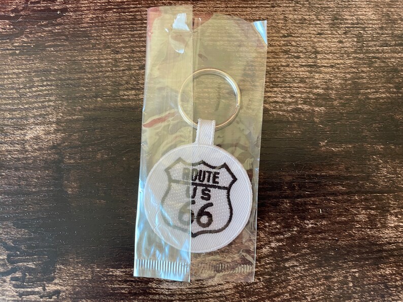 Vintage Keychain Route 66 Get Your Kicks AMERICAN Key Fob Metal Fabric ...