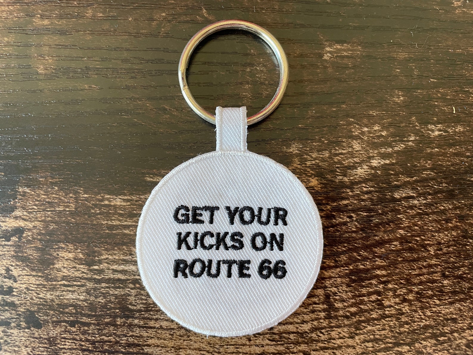 Vintage Keychain Route 66 Get Your Kicks AMERICAN Key Fob Metal Fabric ...