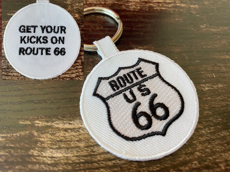 Vintage Keychain Route 66 Get Your Kicks AMERICAN Key Fob Metal Fabric ...
