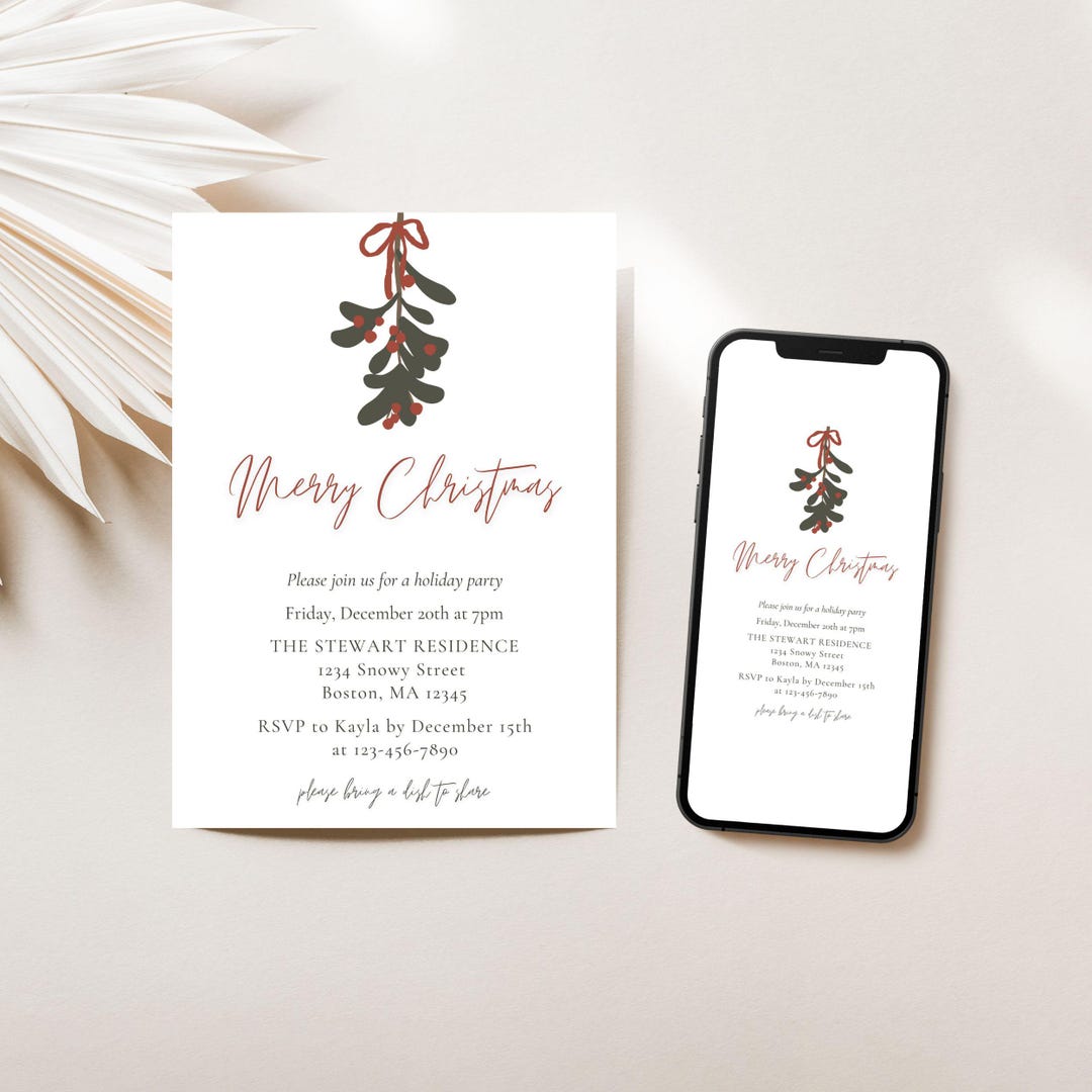 Simple Christmas Party Invitation Template Printable Invite Editable ...