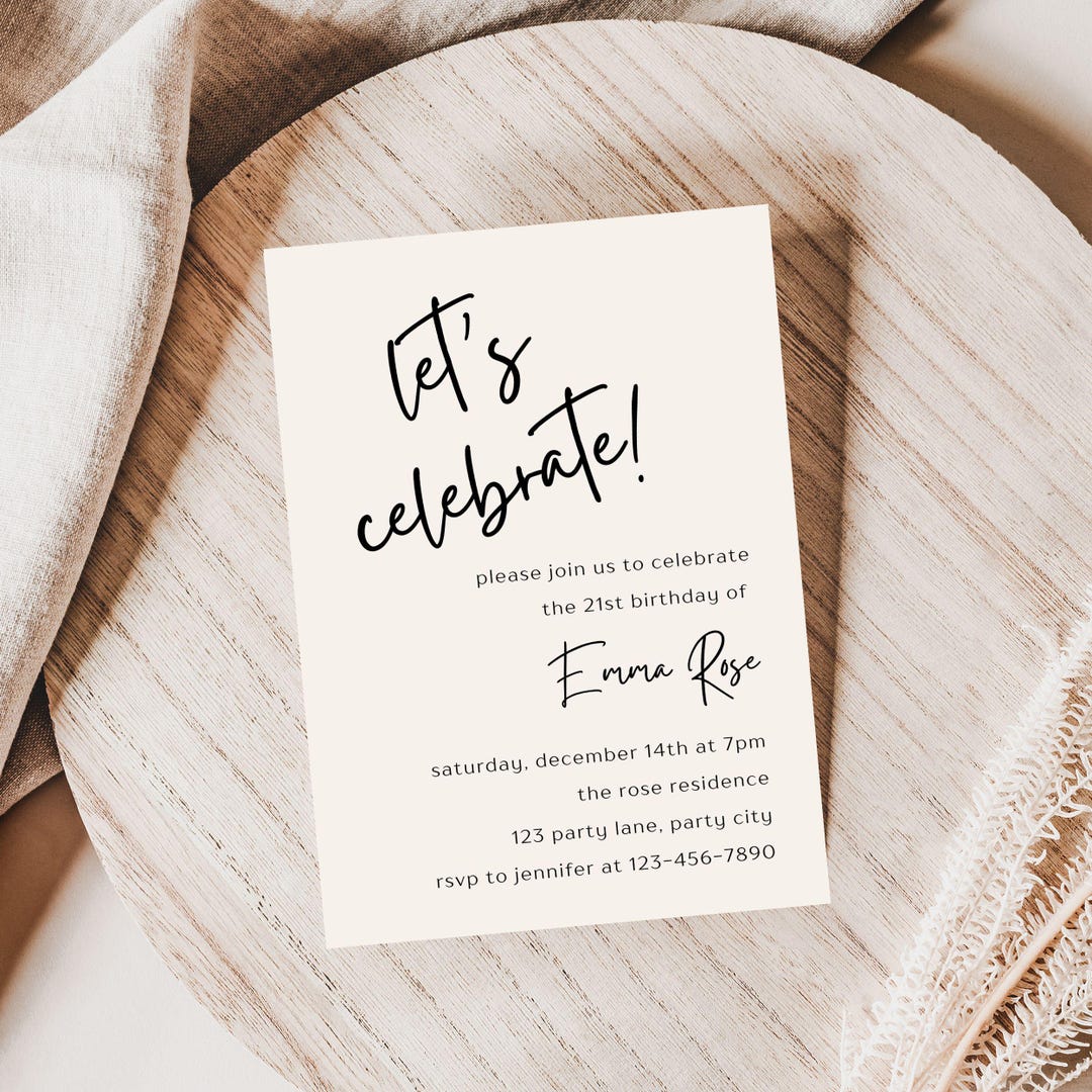 Lets Celebrate Invitation Minimalist Party Invite Simple Invite ...