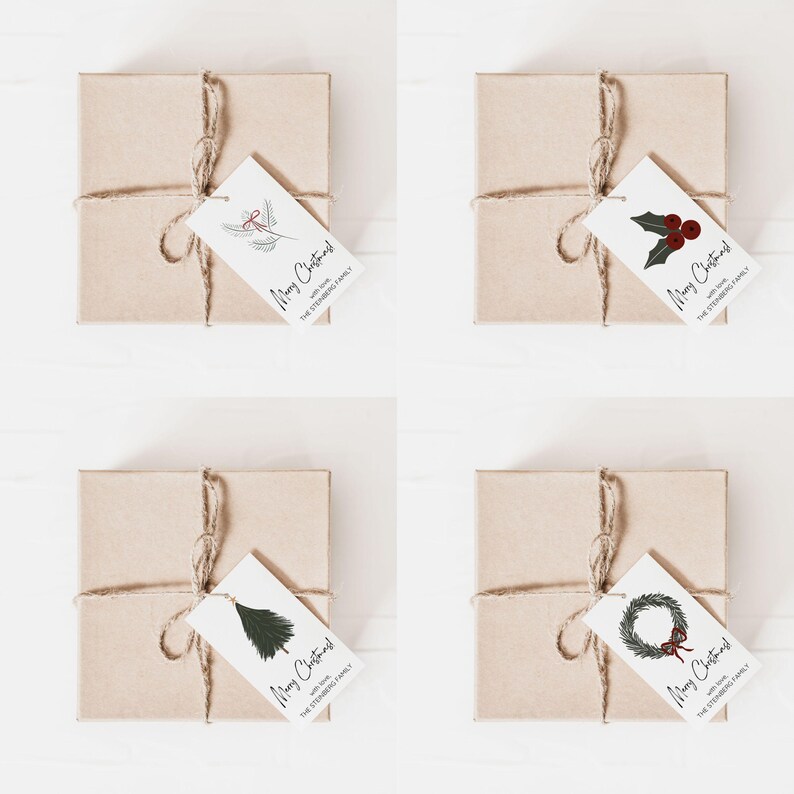 Editable Christmas Gift Tag Bundle | Printable Greenery Design (canva ...