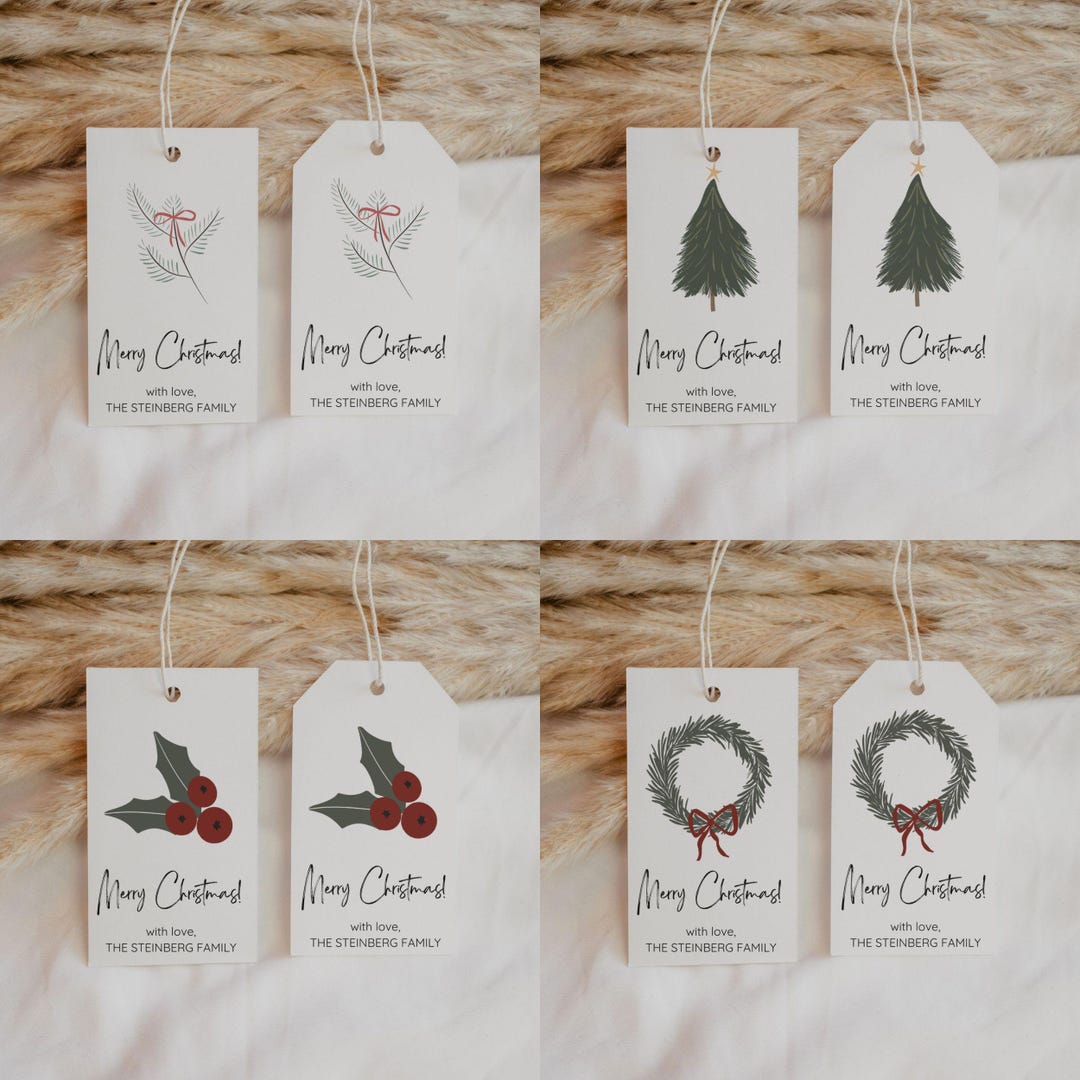 Editable Christmas Gift Tag Bundle | Printable Greenery Design (canva ...