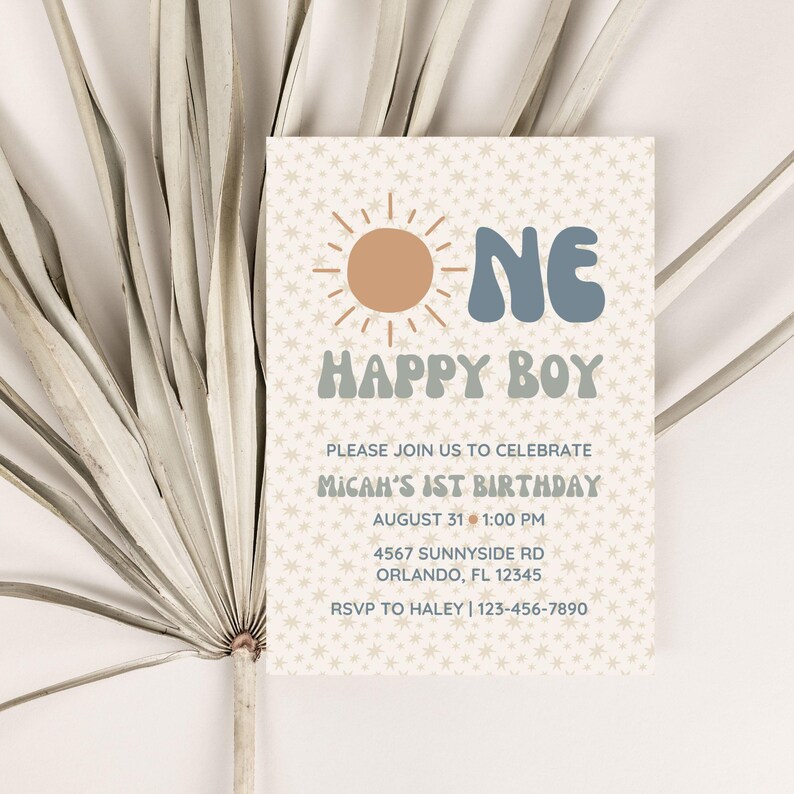 One Happy Dude 1st Birthday Invitation: Sun Theme (digital Download) - Etsy