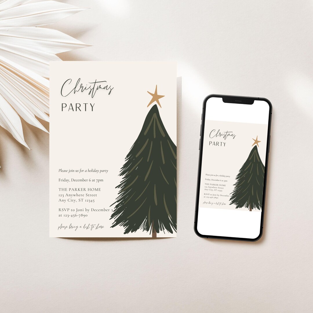 Minimalist Christmas Party Invitation Template Printable Invite ...
