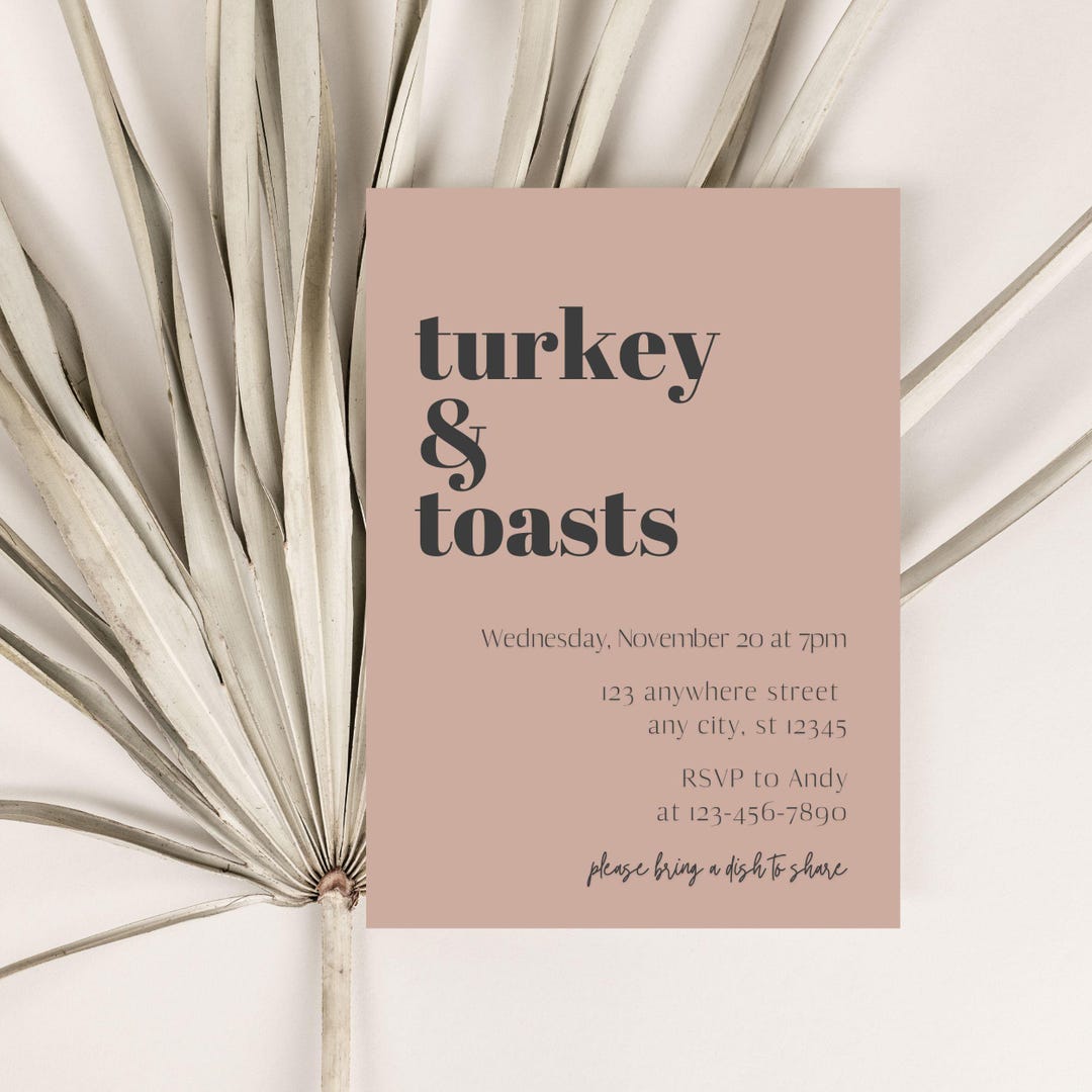 Turkey and Toasts Invitation Thanksgiving Download Thanksgiving Family ...