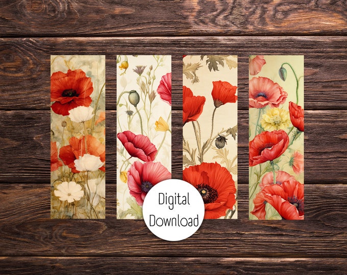 Poppies Printable Bookmarks Poppy Printable Watercolor Painting Poppy ...