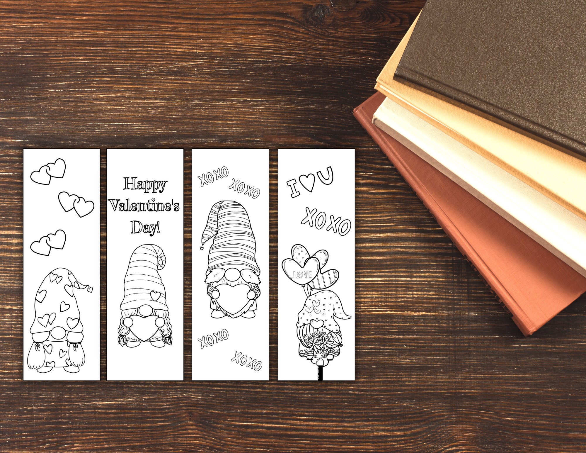 DIY Bookmark Printable Coloring Page Valentine Gnomes - Etsy