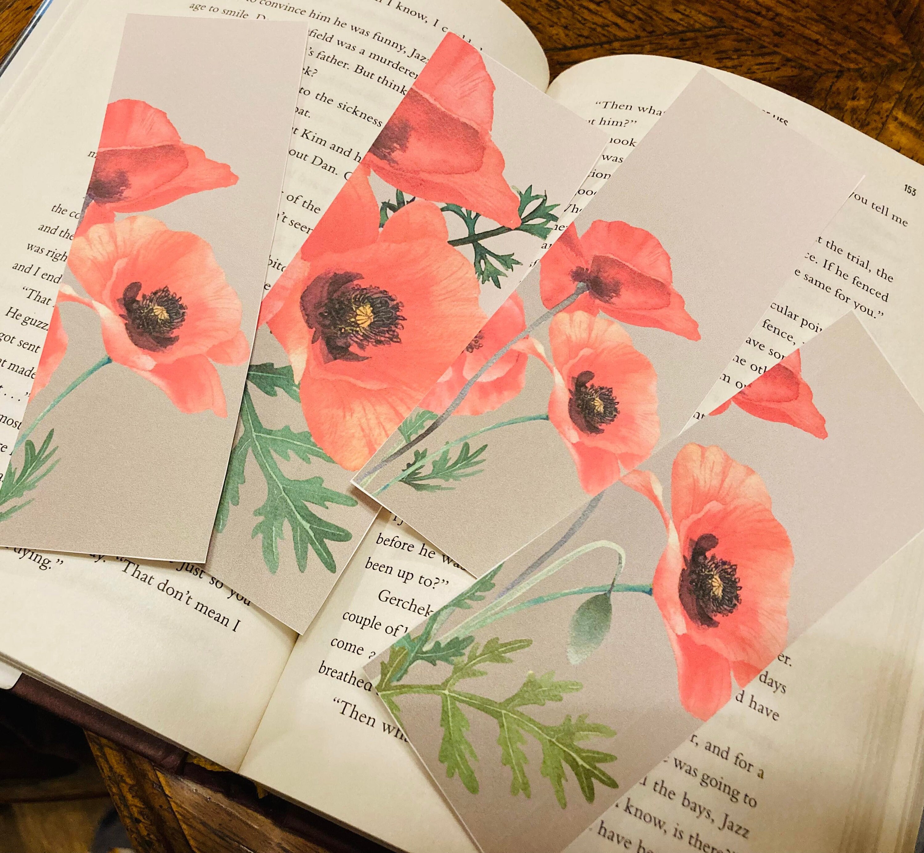 Printable Red Poppies Bookmarks, Set of Four Bookmarks, Instant ...