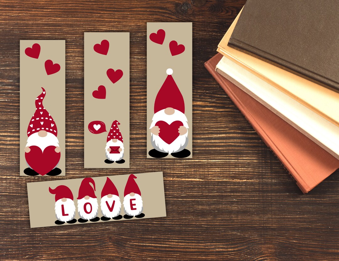 Printable Red Valentine Gnomes Bookmarks Set of Four - Etsy