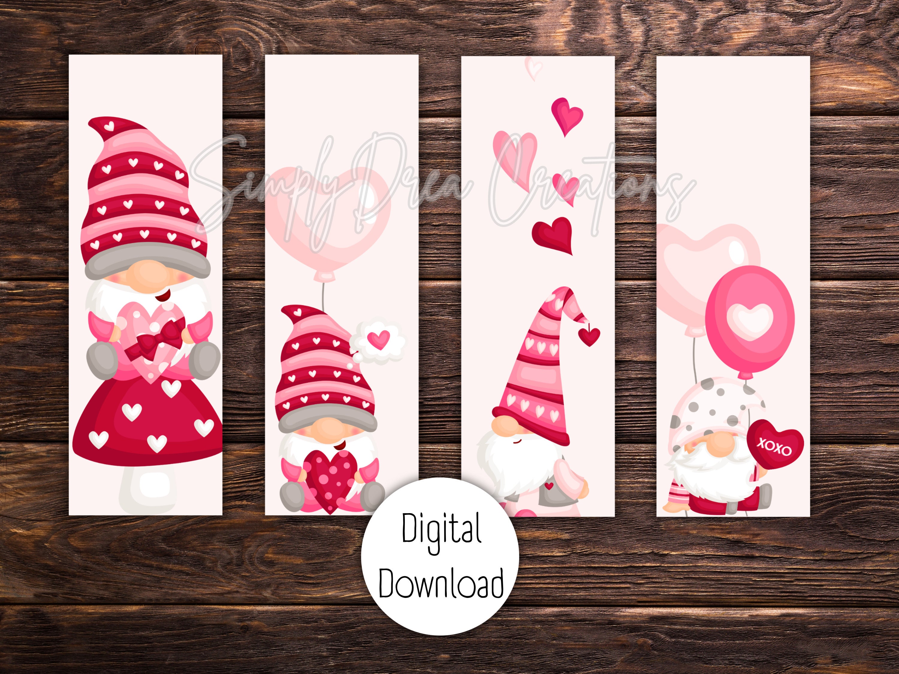 Printable Valentine Heart Gnome Bookmarks Book Lover Gifts Instant ...