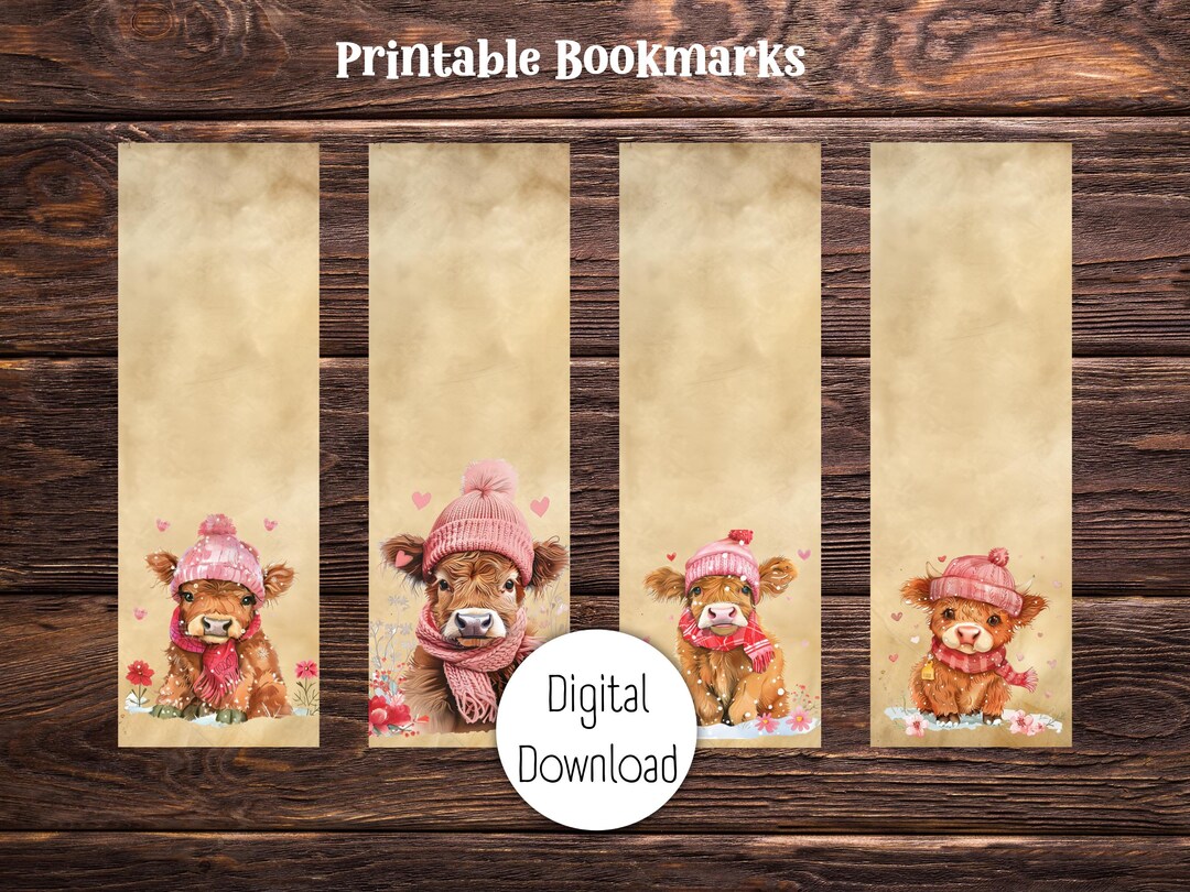 Valentine Highland Cow Printable Bookmarks | Digital Download | Cute ...
