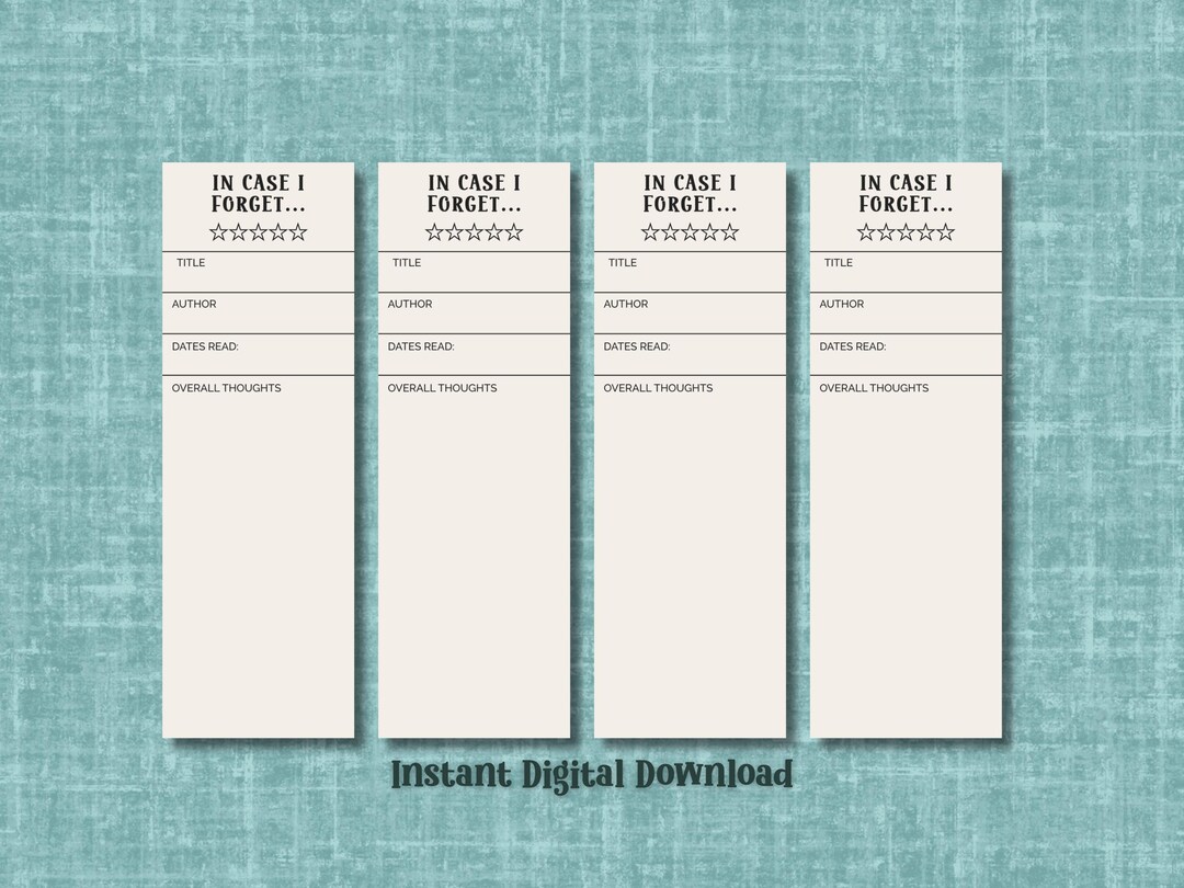 Reading Log Bookmark • Printable “in case i forget” Book Review Tracker ...