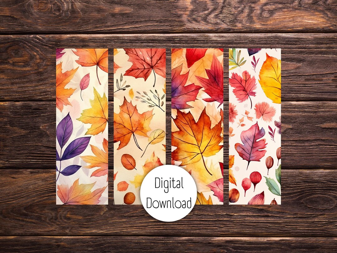 Printable Fall Watercolor Leaves Bookmarks | Set of 4 | Autumn Reading ...