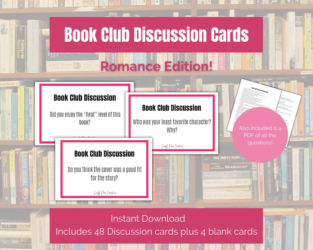 Book Club Discussion Cards | 48 Printable Romance Book Questions Cards ...