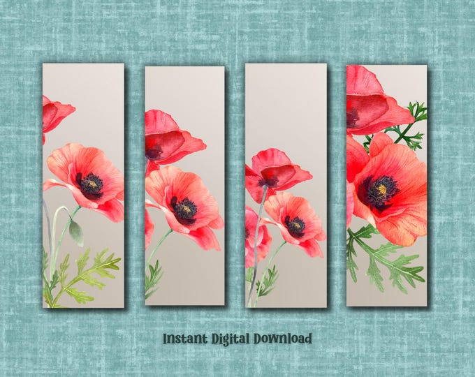 Poppies Printable Bookmarks Poppy Printable Watercolor Painting Poppy ...