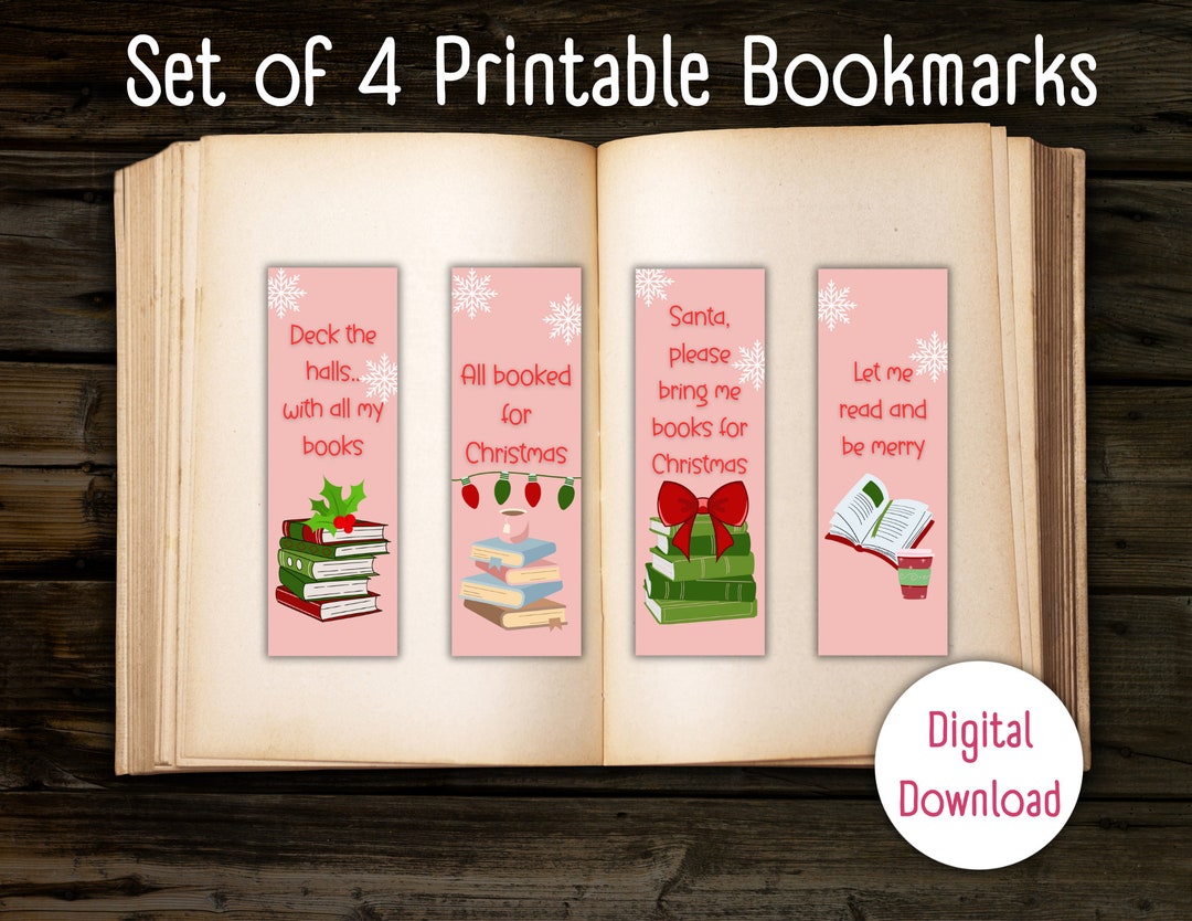 Printable Christmas Bookish Quotes Bookmarks, Set of Four Bookmarks ...
