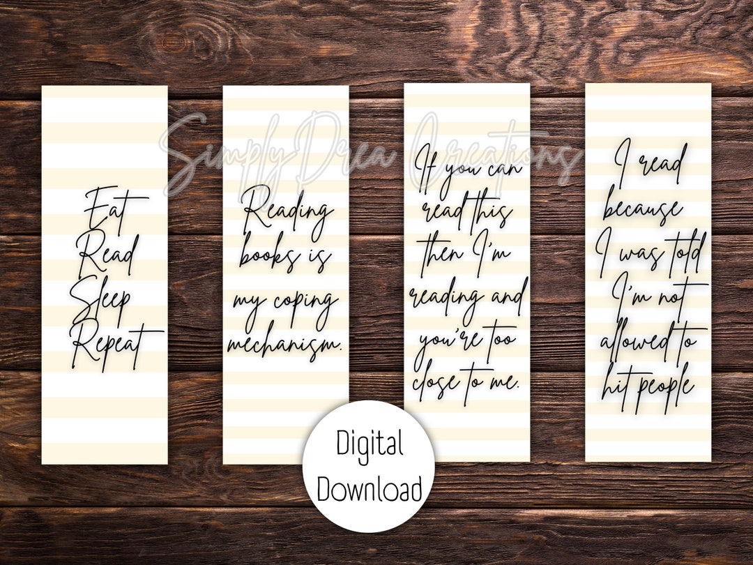 Snarky Bookish Quotes Printable Bookmarks Yellow Stripes Instant ...