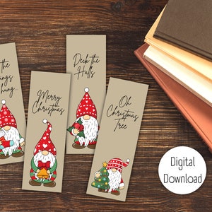Printable Christmas Gnomes Bookmarks, Set of Four Bookmarks, Instant ...