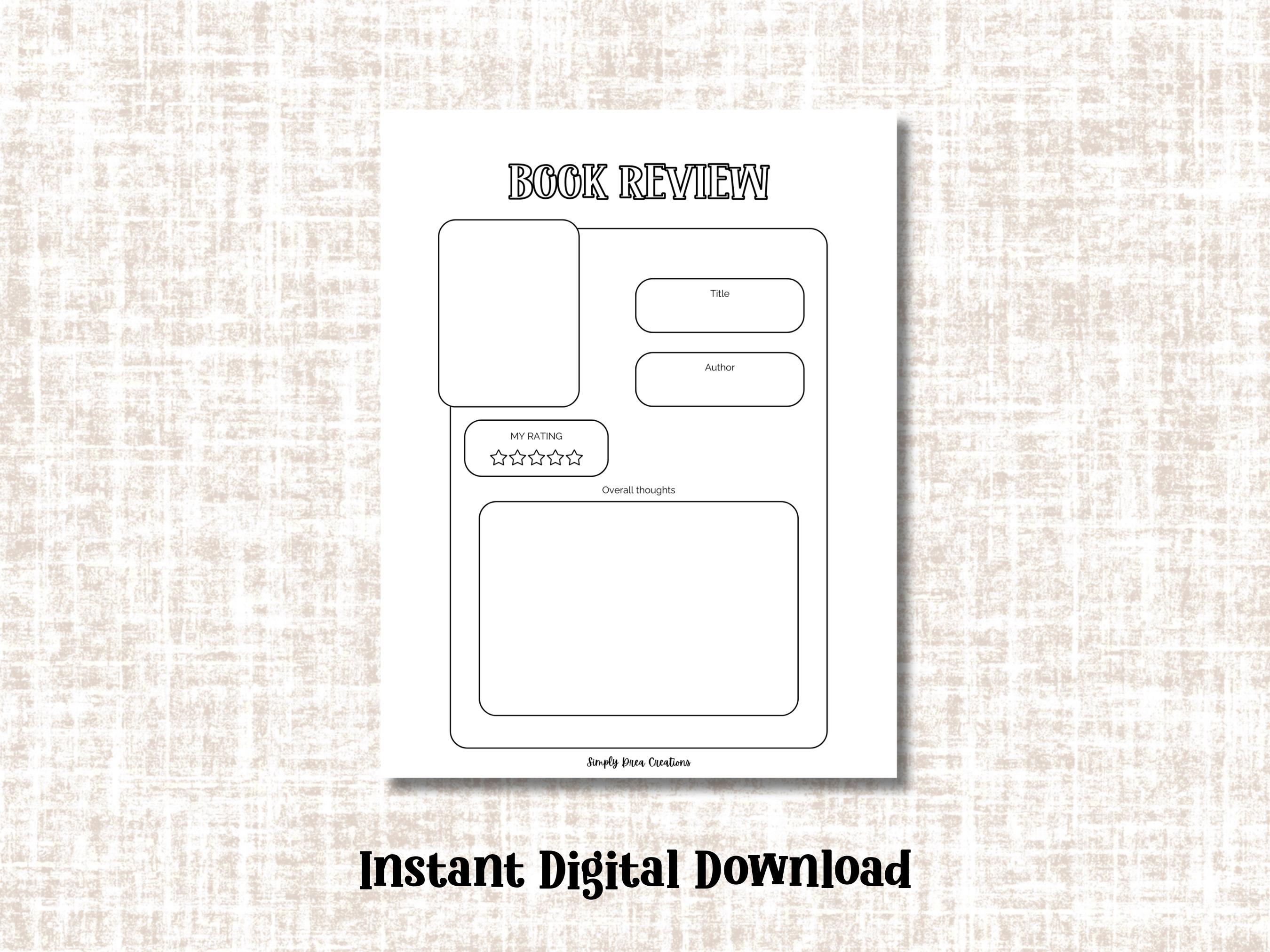 Printable Book Review Sheet | Instant Download - Etsy