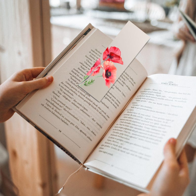 Printable Red Poppies Bookmarks, Set of Four Bookmarks, Instant ...