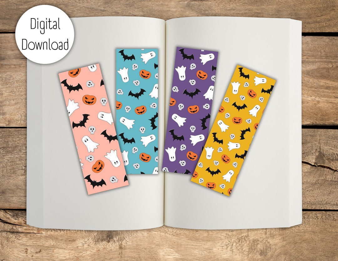 Halloween Printable Bookmarks - Set of 4 (bats, Ghosts, Skull, Jack O ...