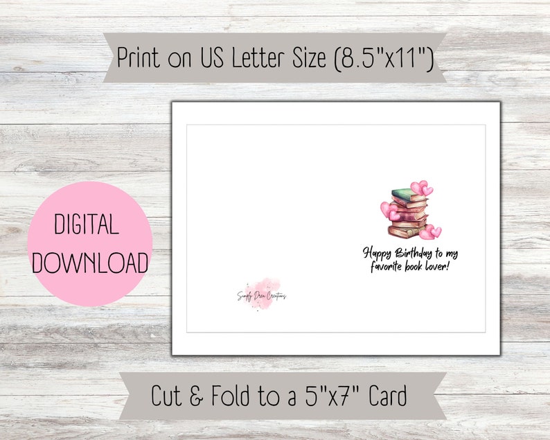 DIY Greeting Card Printable Happy Birthday Favorite Book Lover PDF ...