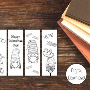 DIY Bookmark Printable Coloring Page Valentine Gnomes Bookmarks PDF ...