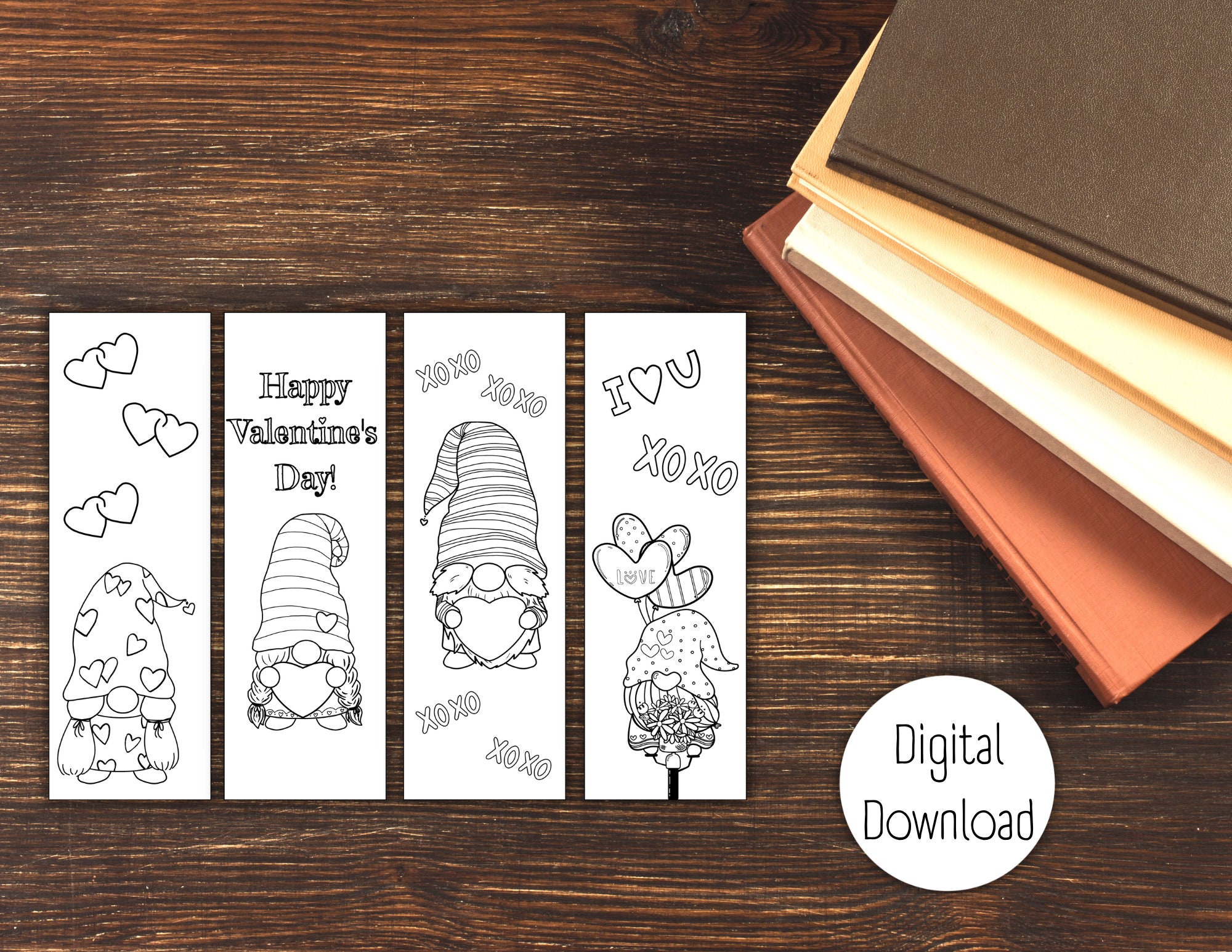 DIY Bookmark Printable Coloring Page Valentine Gnomes Bookmarks PDF ...