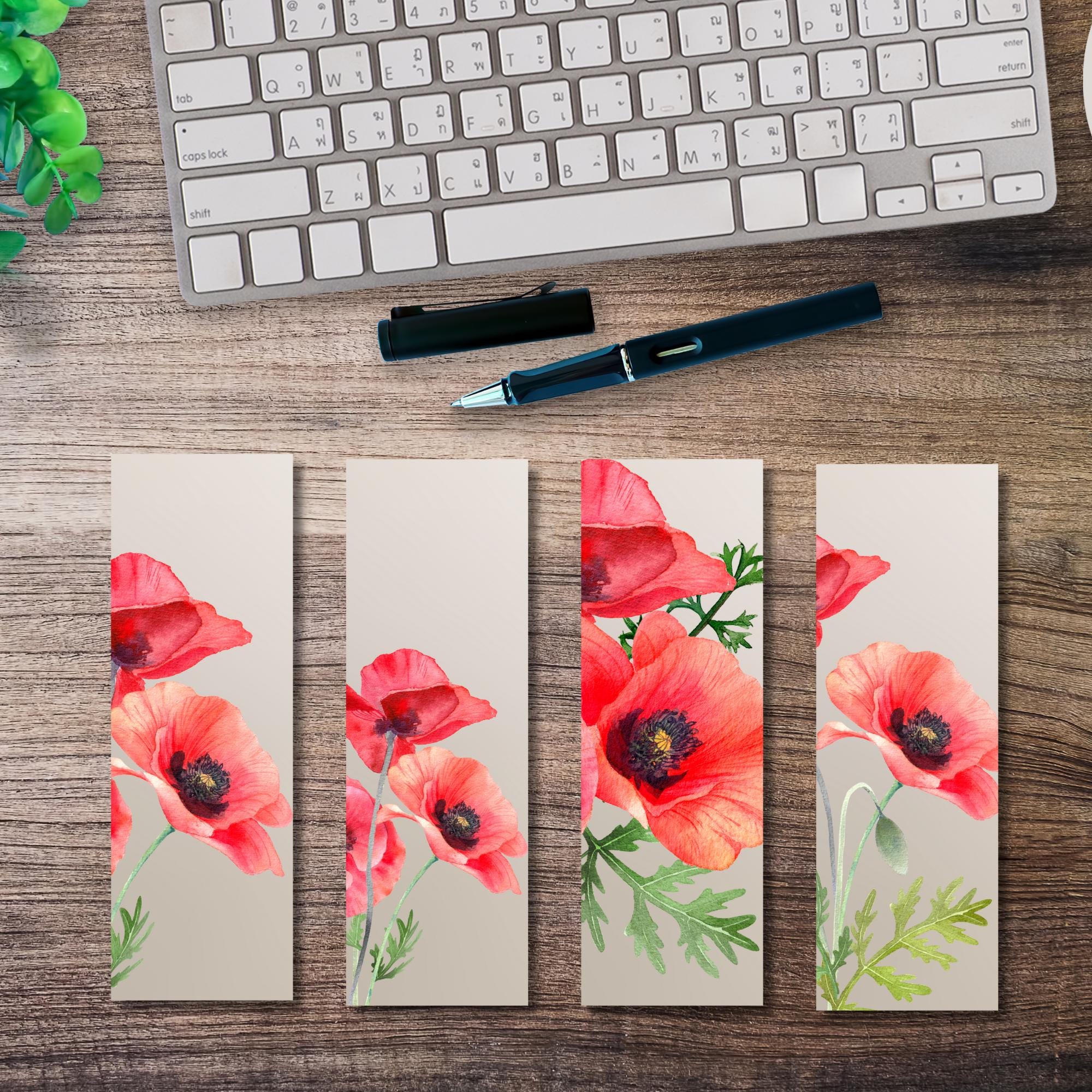 Printable Red Poppies Bookmarks, Set of Four Bookmarks, Instant ...