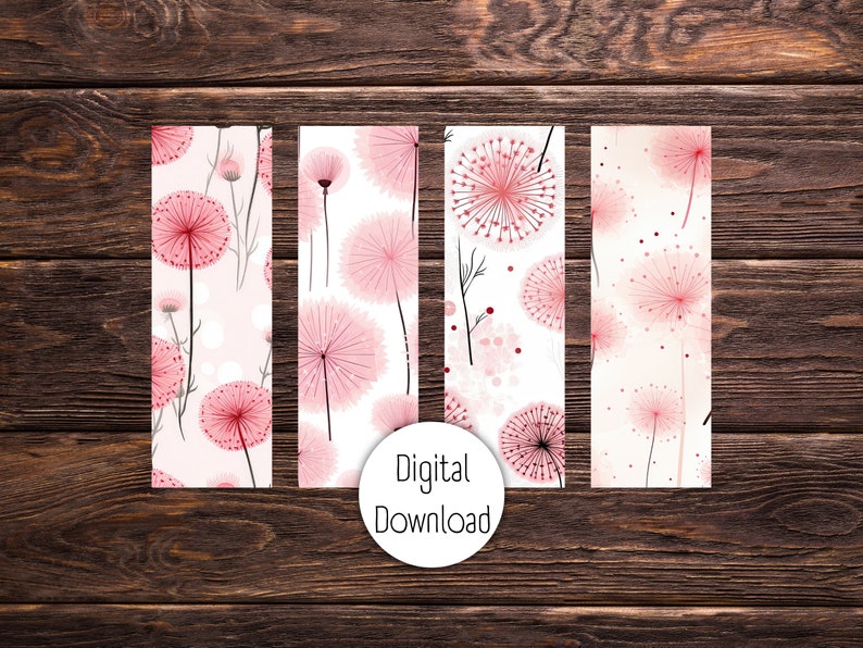 Printable Watercolor Pink Dandelion Bookmarks, Set of Four Bookmarks ...