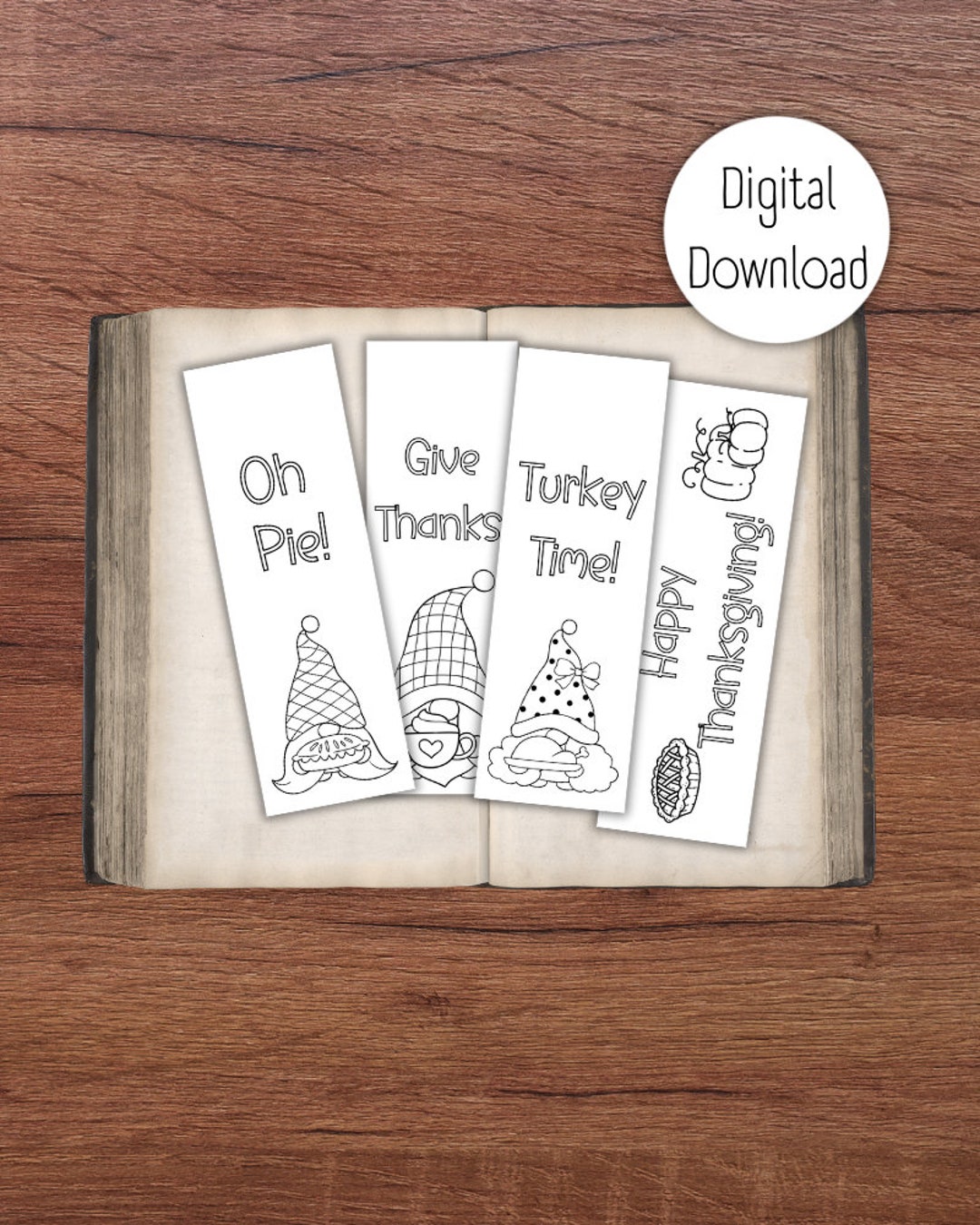 Set of 4 Printable Black and White Gnome Thanksgiving Bookmarks | Fall ...