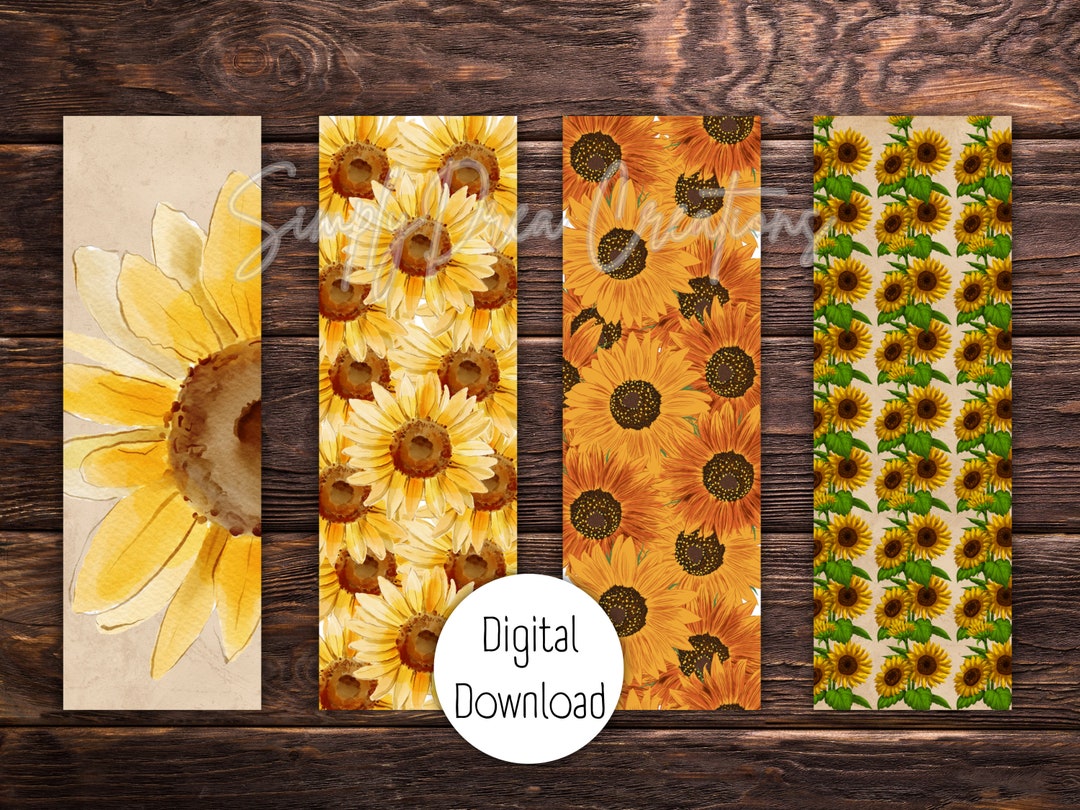 Printable Sunflower Bookmarks, Set of Four Bookmarks, Instant Download ...