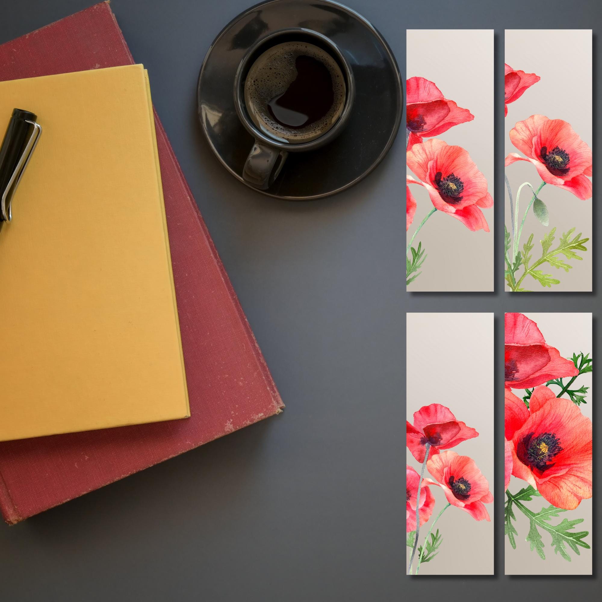 Printable Red Poppies Bookmarks, Set of Four Bookmarks, Instant ...