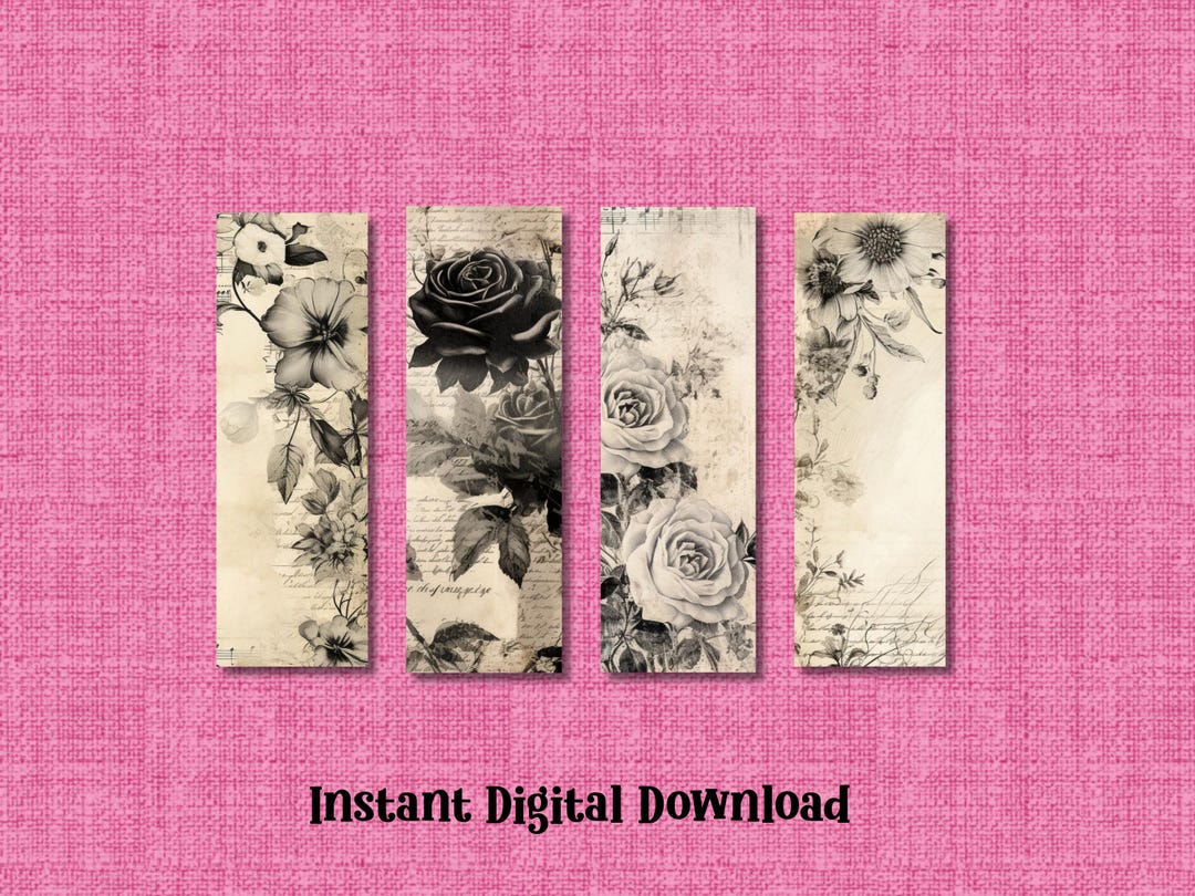 Vintage Floral Printable Bookmarks – Set of 4 (2”x6”) | Instant Digital ...