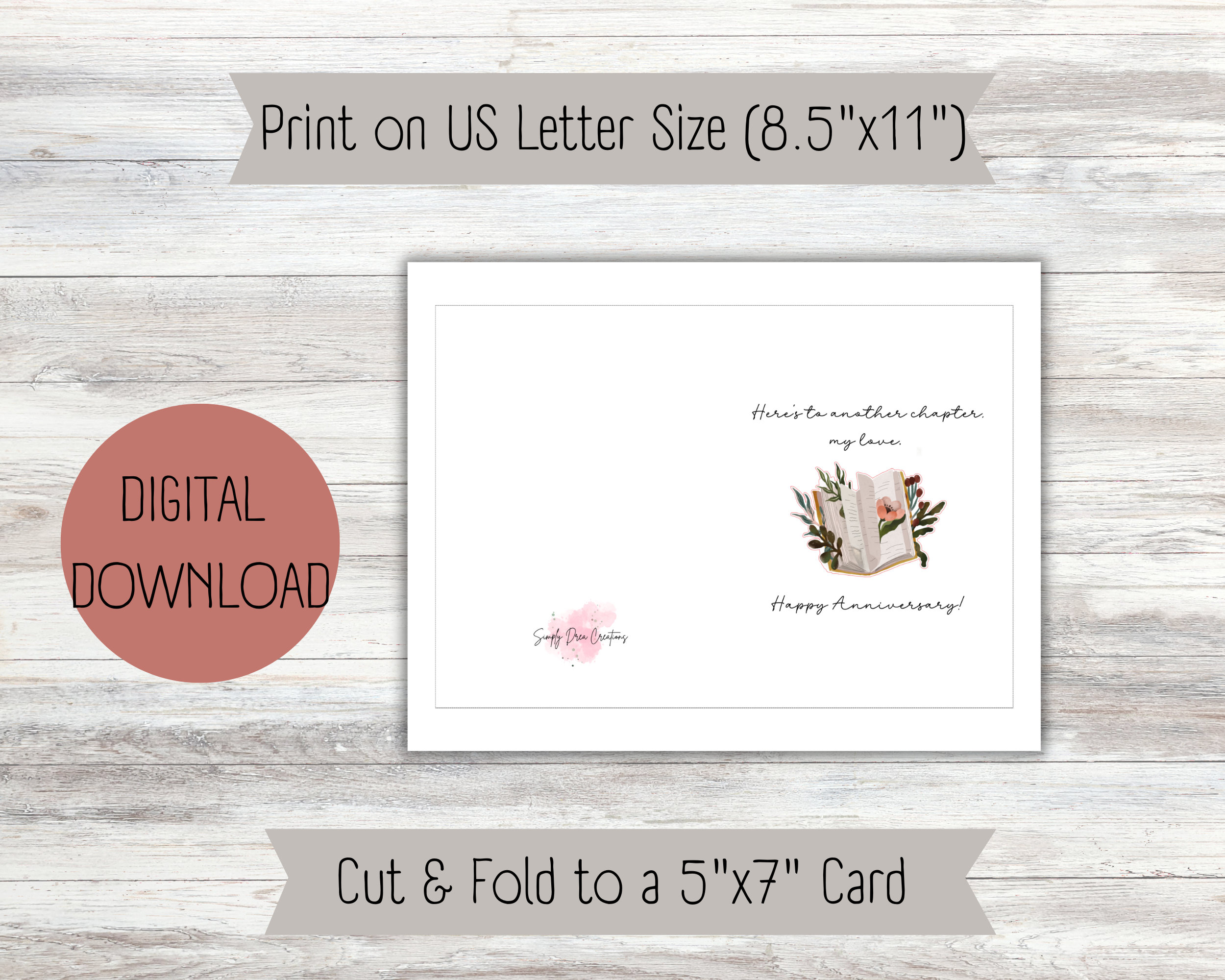 Printable Anniversary Greeting Card Another Chapter of Love Book Lover ...