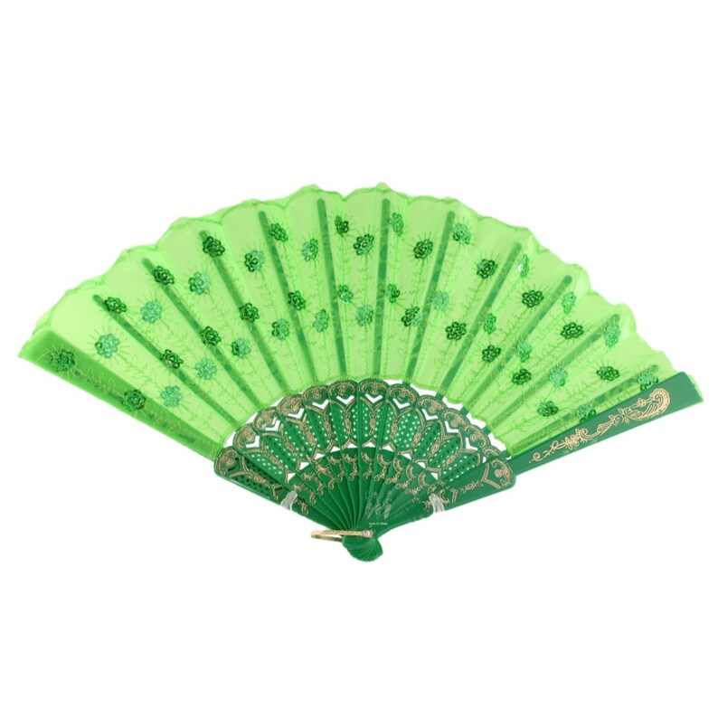 Abanico Verde Green Hand Fan - Etsy
