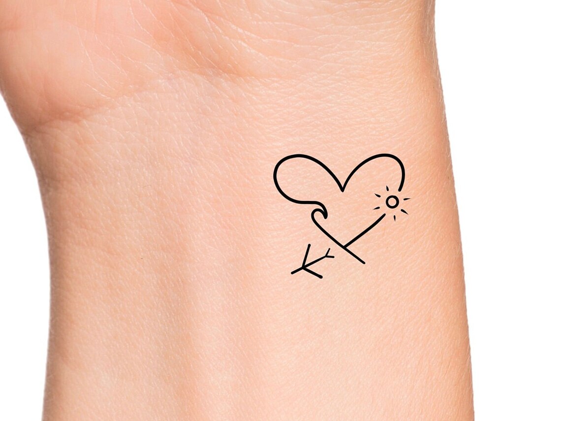 Sun Wave Heart Airplane Temporary Tattoo - Etsy